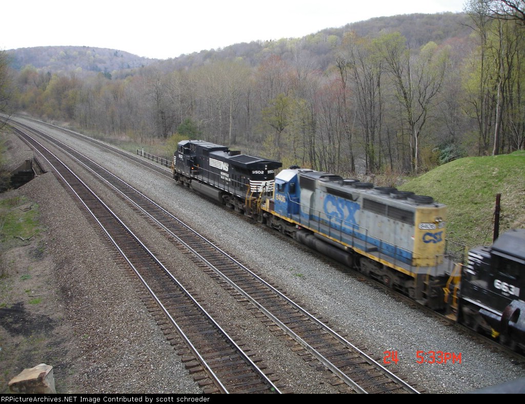 NS 9502 & CSX 8406 head EB